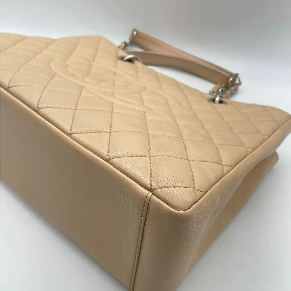 CHANEL | Bags | Chanel Gst Caviar Leather Tan Quilted Tote With Chain ...